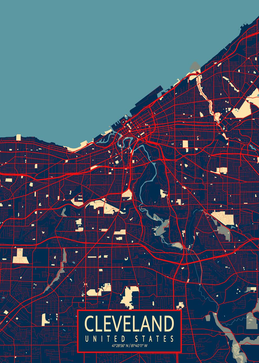 'Cleveland City Map Hope' Poster, picture, metal print, paint by deMAP ...