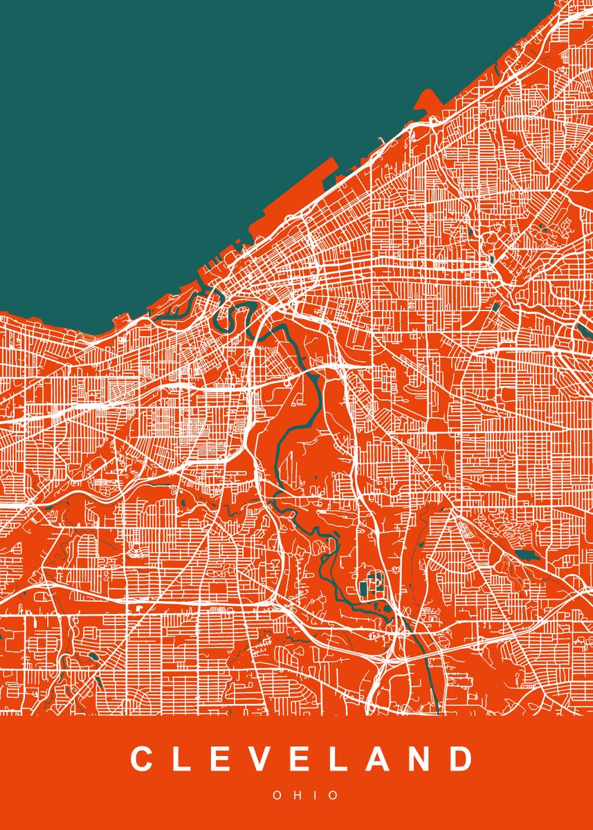 'CLEVELAND Map OHIO USA' Poster, picture, metal print, paint by ...