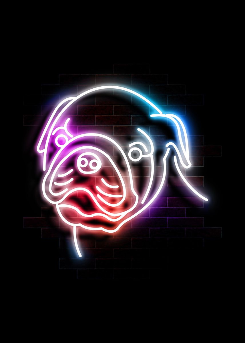 'bull dog neon art' Poster, picture, metal print, paint by Izmo ...