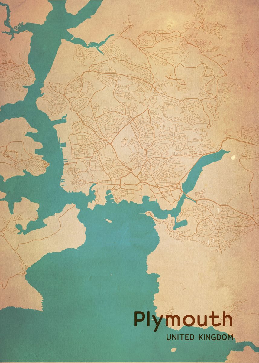 'Plymouth City Map UK' Poster, picture, metal print, paint by ...