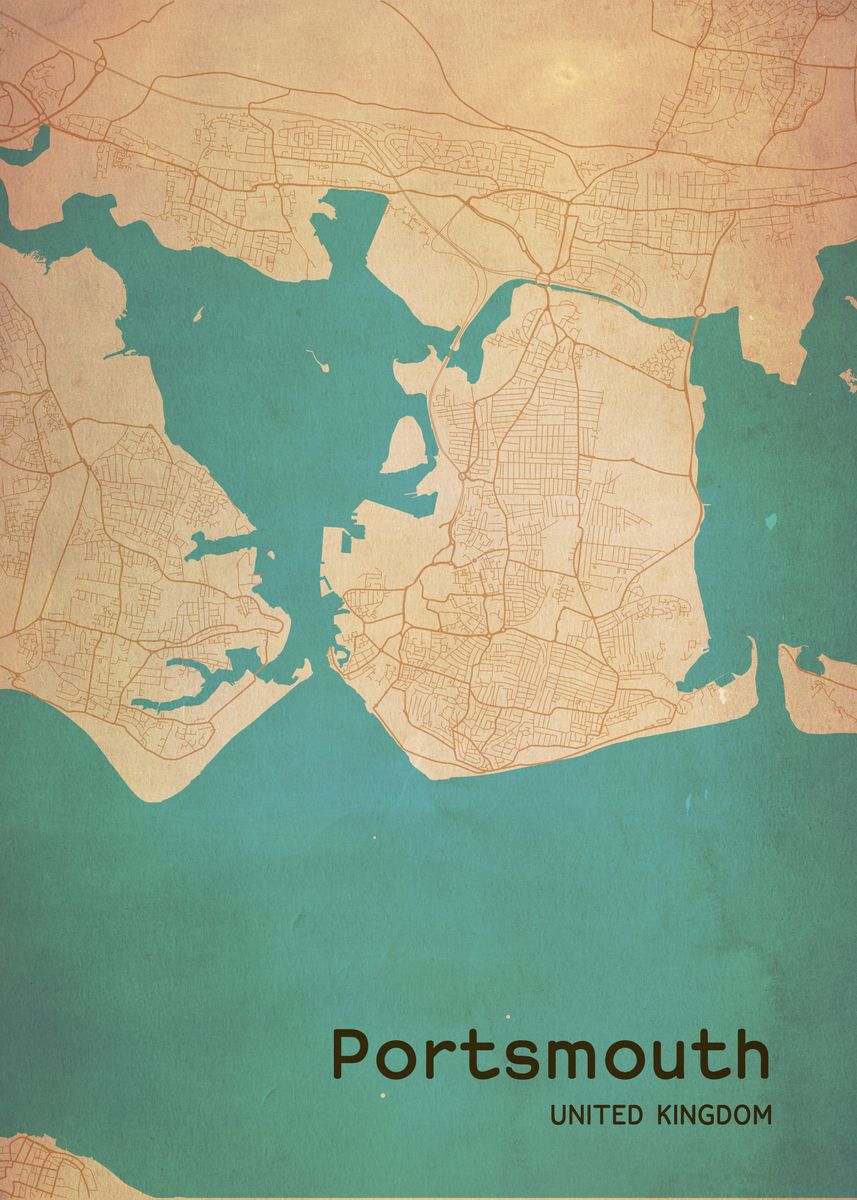 'Portsmouth City Map UK' Poster, picture, metal print, paint by ...