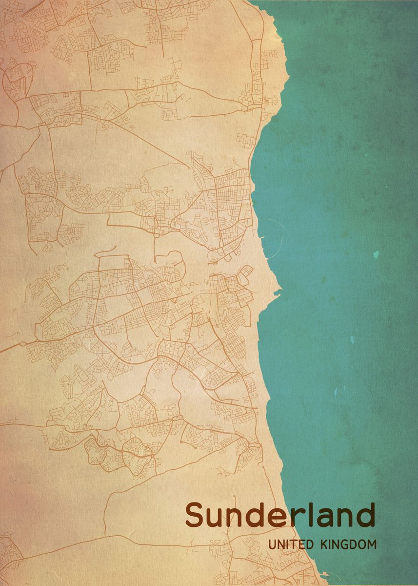 'Sunderland City Map UK' Poster, picture, metal print, paint by ...