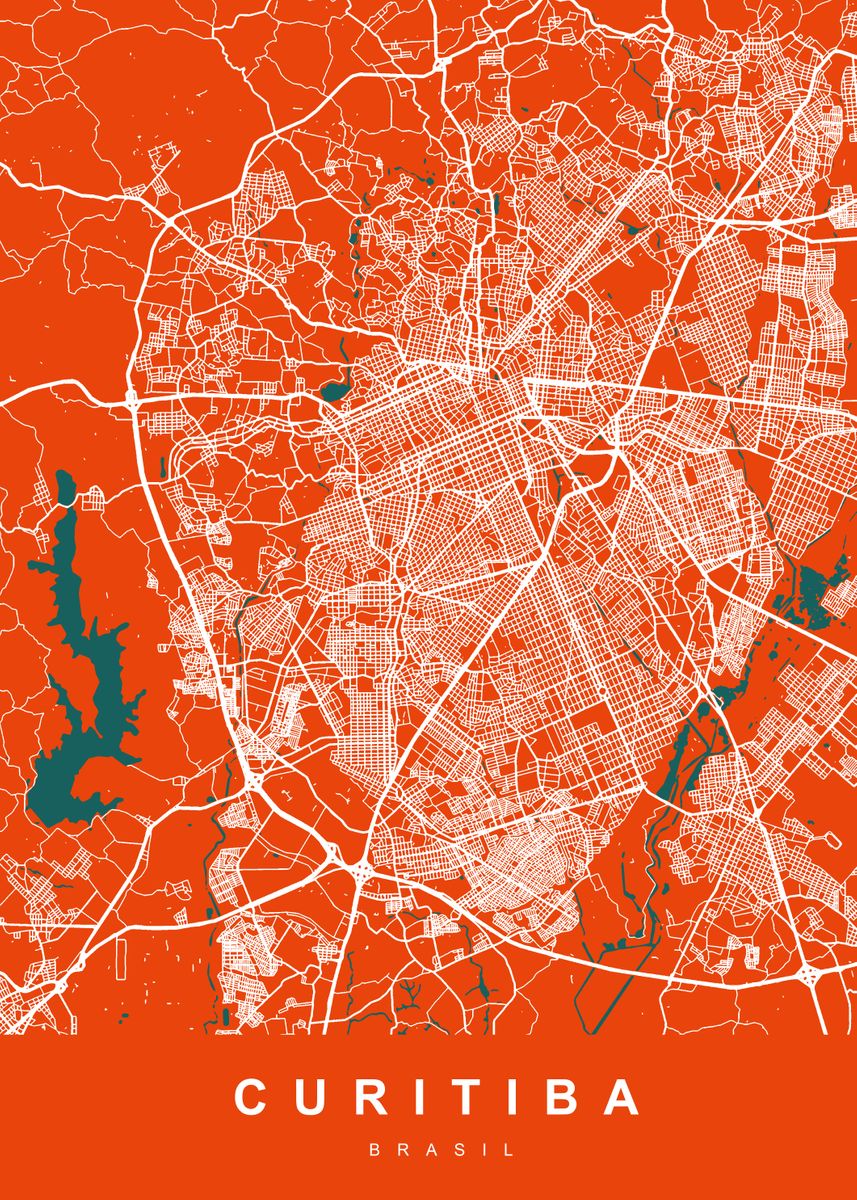 'CURITIBA Map BRASIL' Poster, picture, metal print, paint by UrbanMaps ...