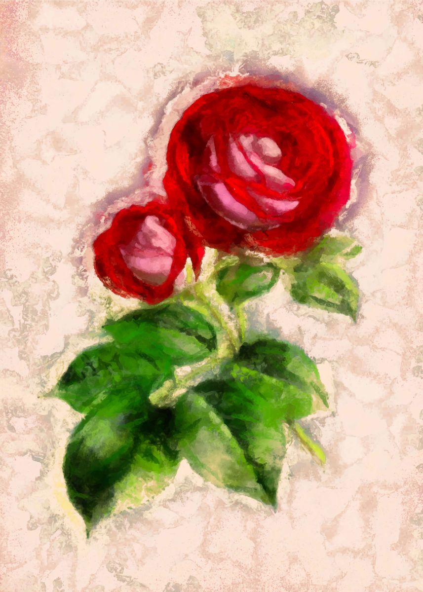 'Rose Branch' Poster, picture, metal print, paint by 3Life | Displate