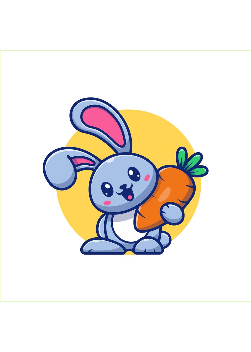 'Cute Rabbit With Carrot' Poster, picture, metal print, paint by ...