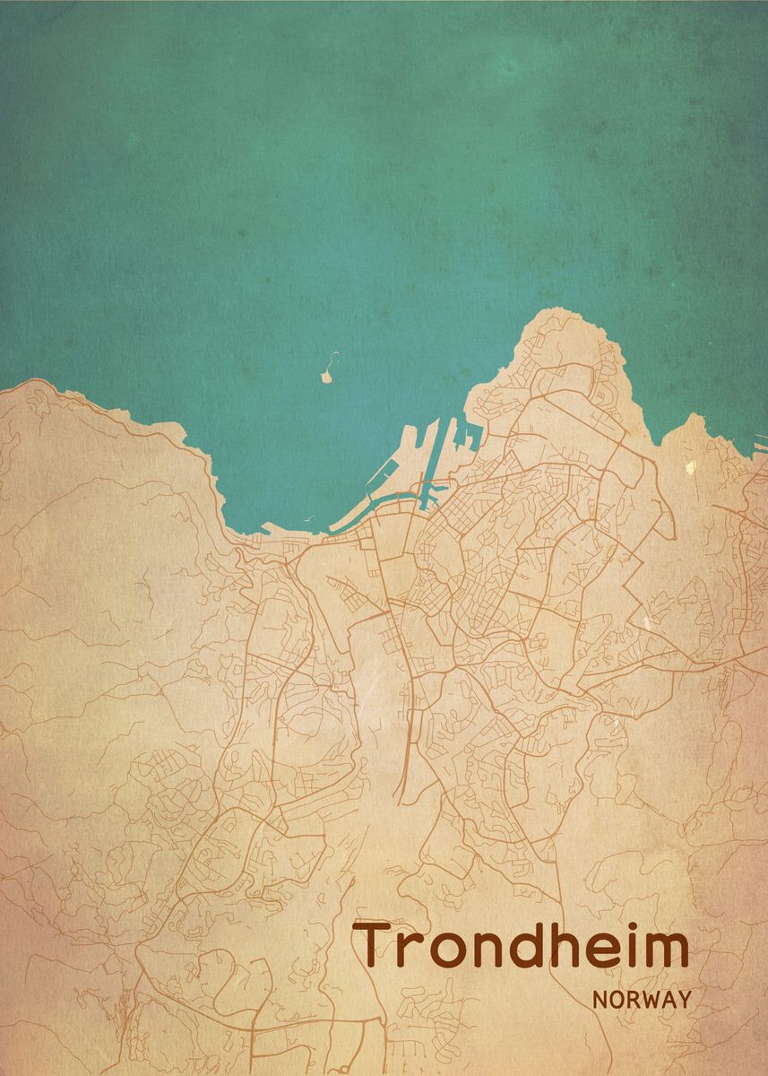 'Trondheim City Map Norway' Poster, picture, metal print, paint by ...