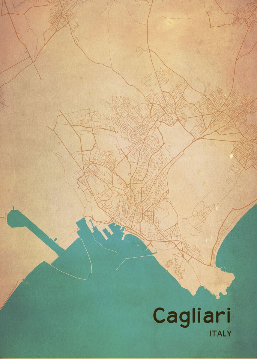 'Cagliari City Map Italy' Poster, picture, metal print, paint by ...