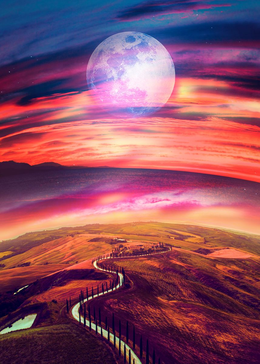 'Fantasy Moon Landscape' Poster by Lamaan Aesthetic | Displate