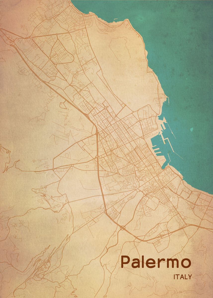 'Palermo City Map Italy' Poster, picture, metal print, paint by ...