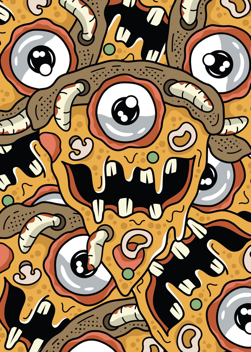 'Creepy Pizza' Poster, picture, metal print, paint by Bhing Rife | Displate