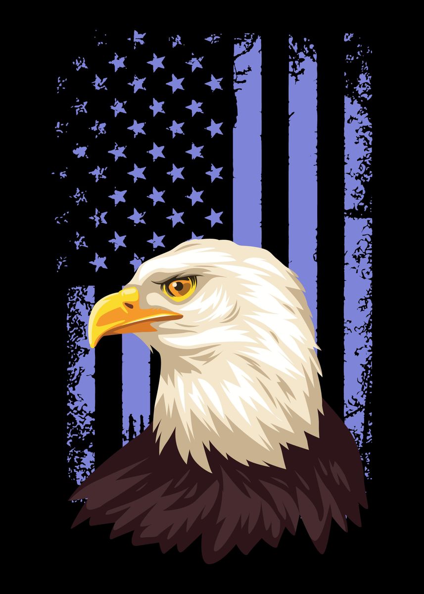 'Eagle Flag Blue Bald Eagle' Poster, picture, metal print, paint by ...
