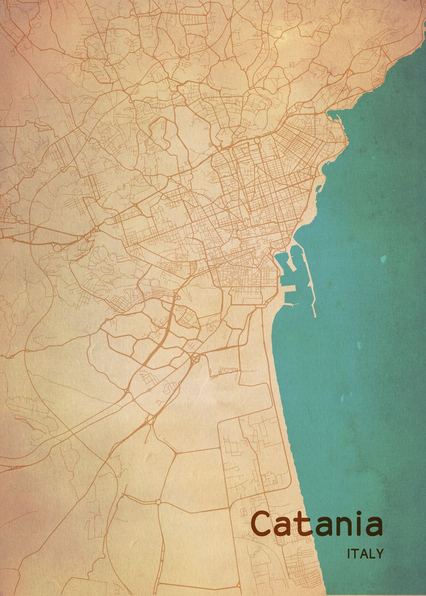 'Catania City Map Italy' Poster, picture, metal print, paint by ...