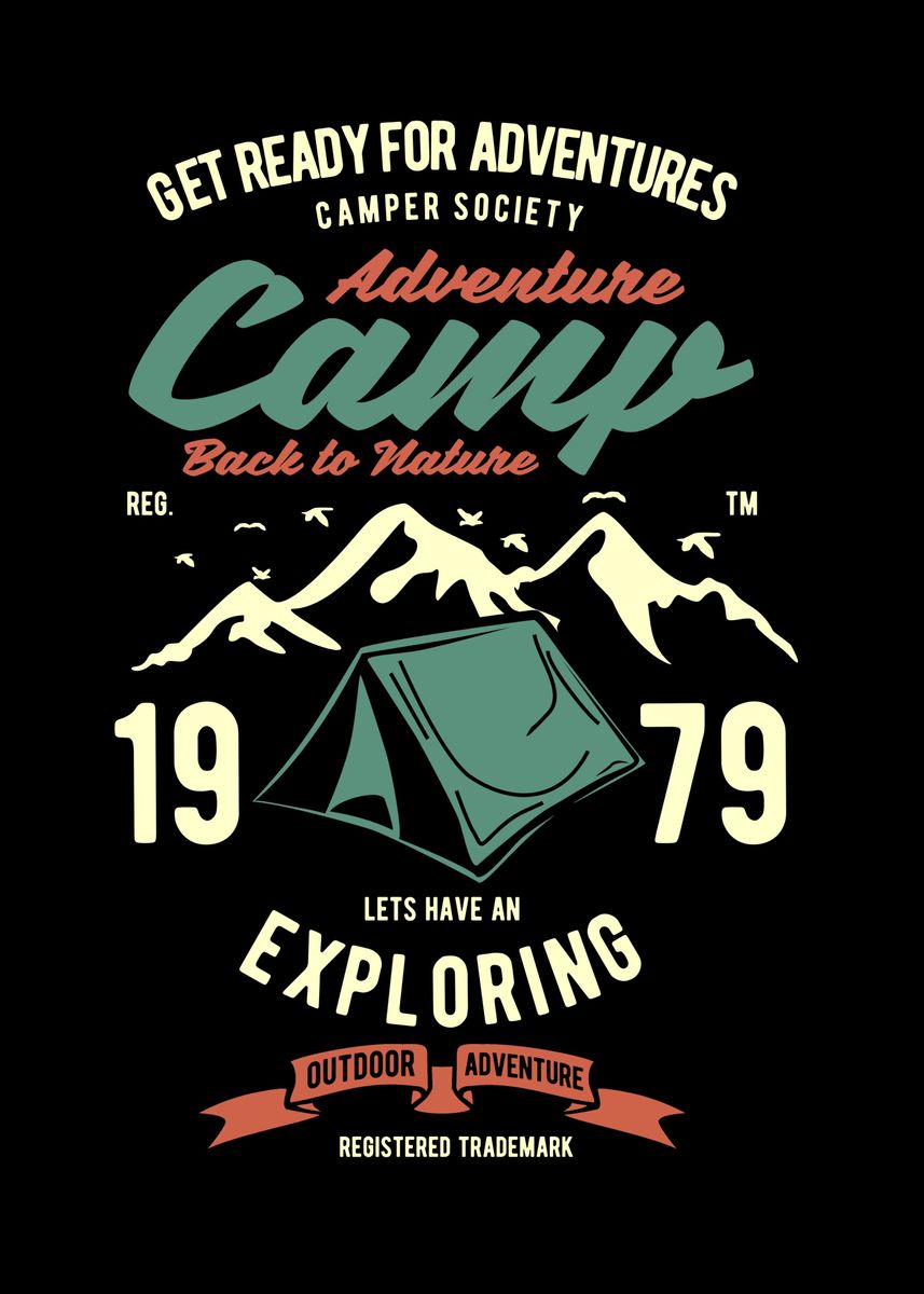 'Adventure Camp Retro' Poster, picture, metal print, paint by Artistic ...