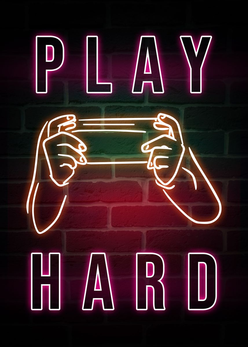 'Play Hard Neon Gaming' Poster by Remang Remang | Displate