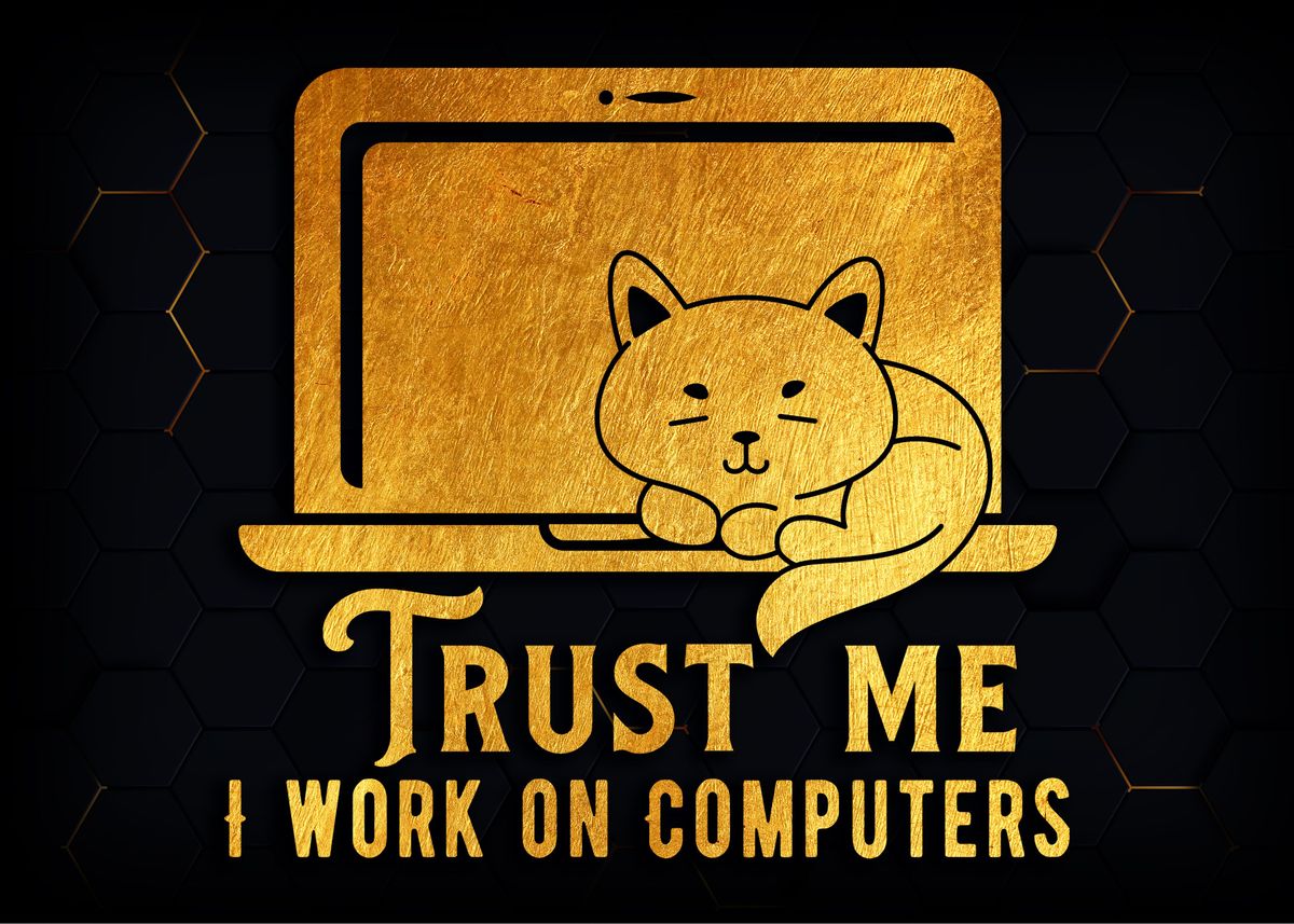 'Working on computers cat' Poster by Denis Siggers | Displate