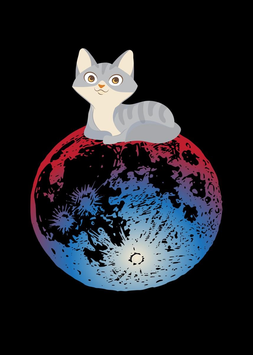 'Moon Full Moon Cat ' Poster, picture, metal print, paint by Mooon ...