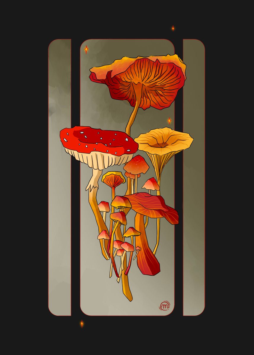 'Magic Mushrooms' Poster, picture, metal print, paint by Meruna | Displate