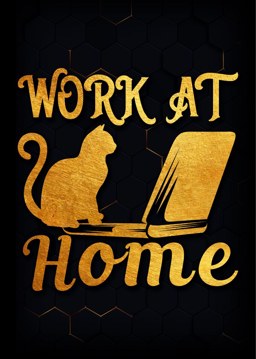 'Work at home cat' Poster, picture, metal print, paint by Denis Siggers ...