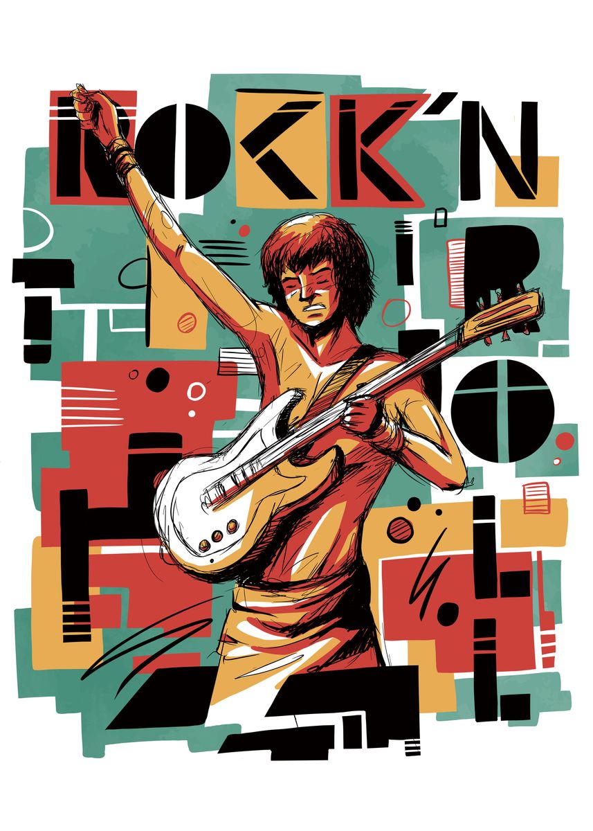 'Rock musician abstract' Poster, picture, metal print, paint by Simon ...