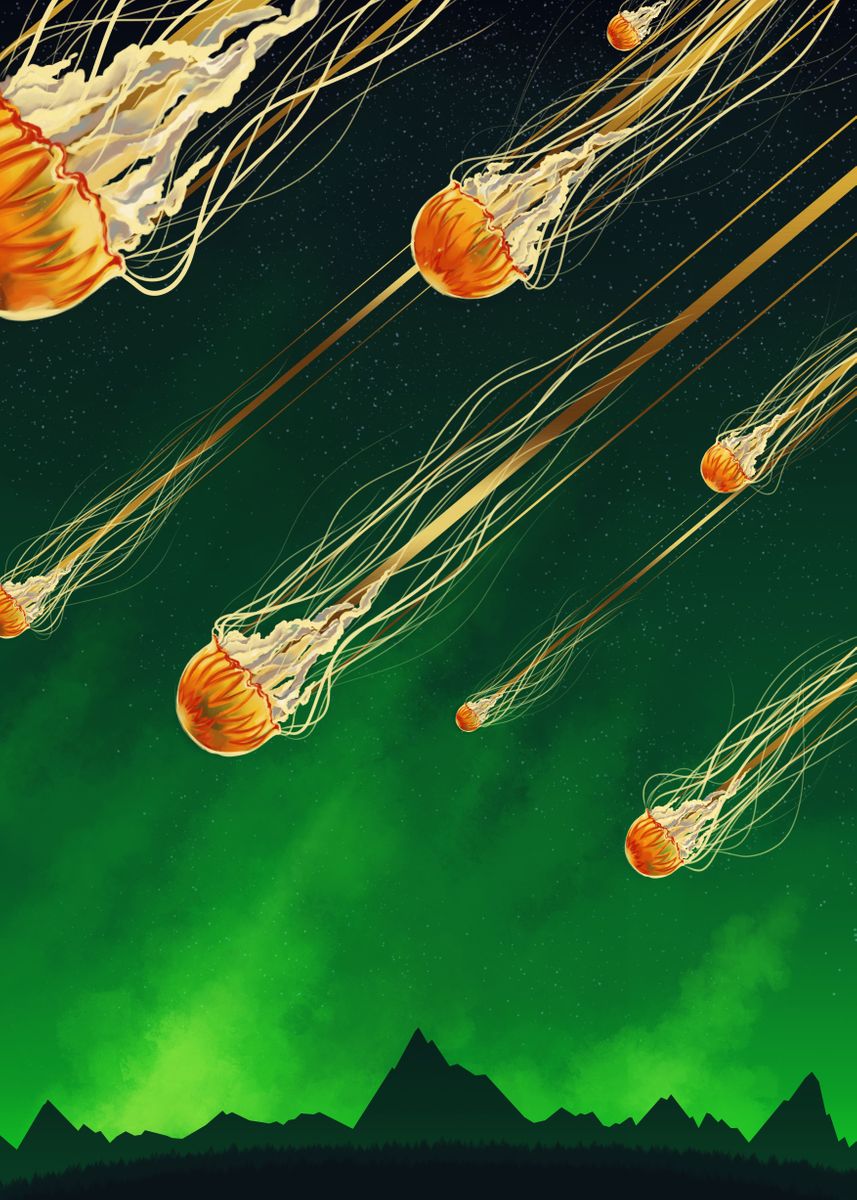 'Meteor Shower' Poster, picture, metal print, paint by AniaArt | Displate