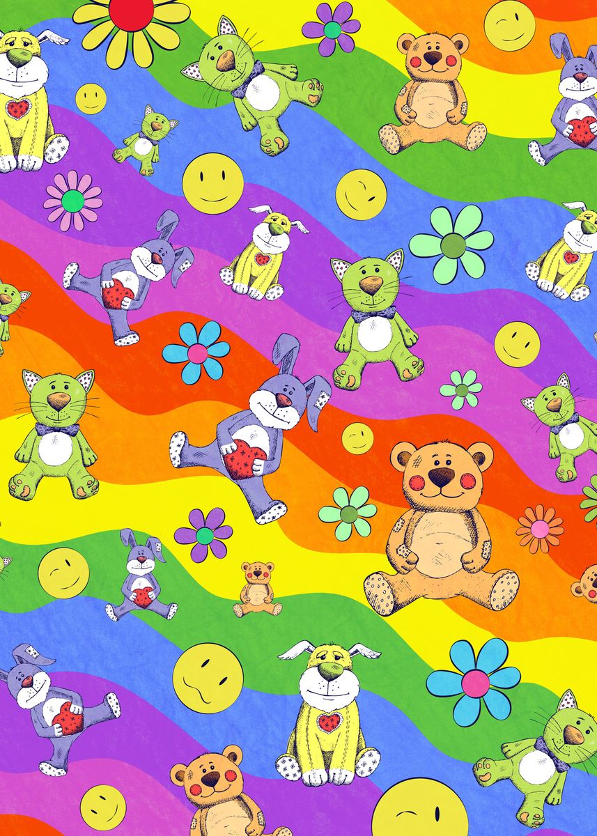 'Kidcore Rainbow Stripes' Poster, picture, metal print, paint by ...