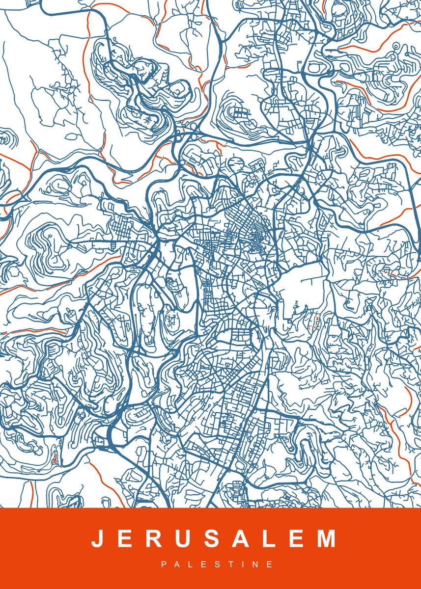 'JERUSALEM Map' Poster by UrbanMaps | Displate
