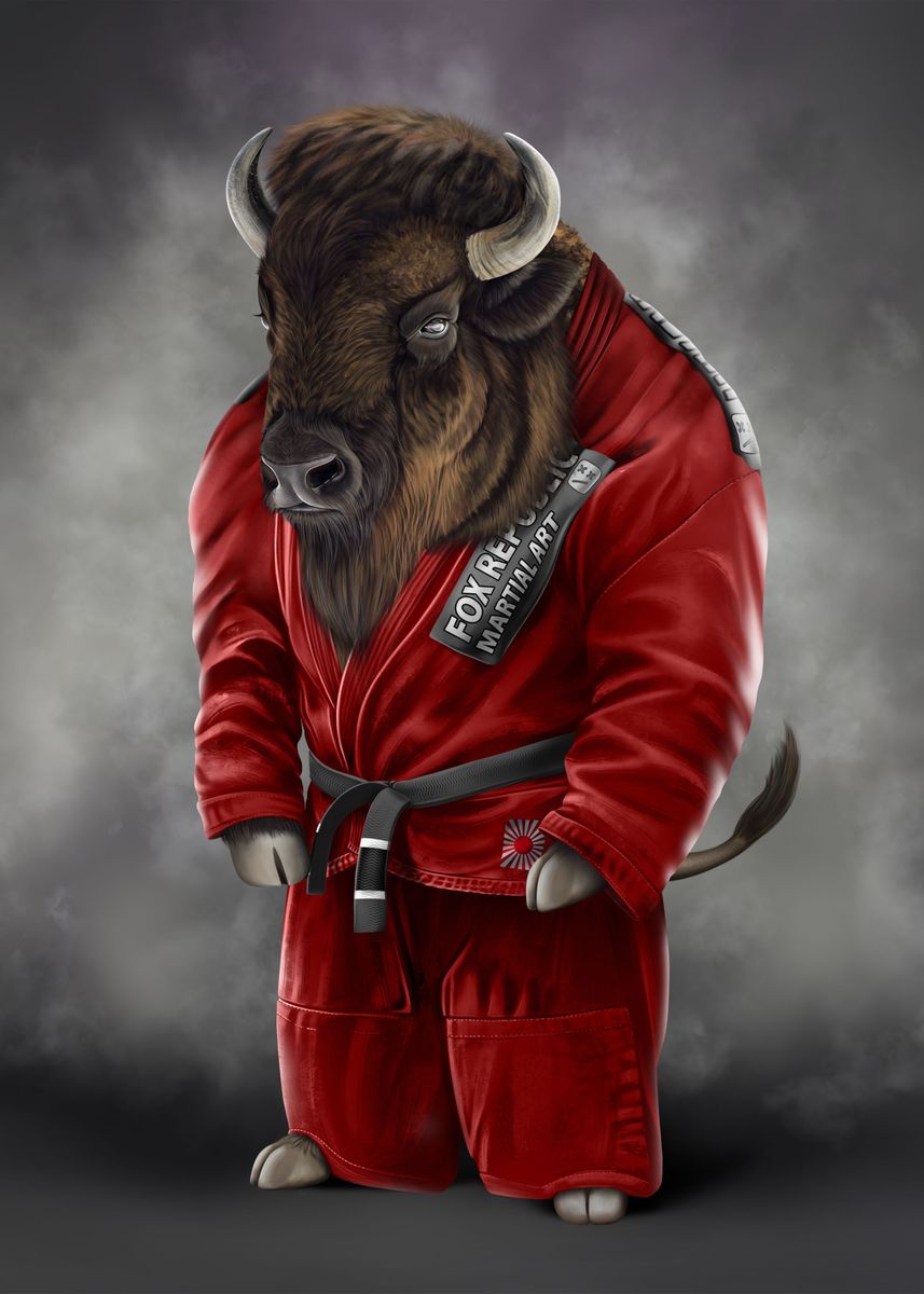 'Bison Bull Martial Artist' Poster, picture, metal print, paint by Jeff ...