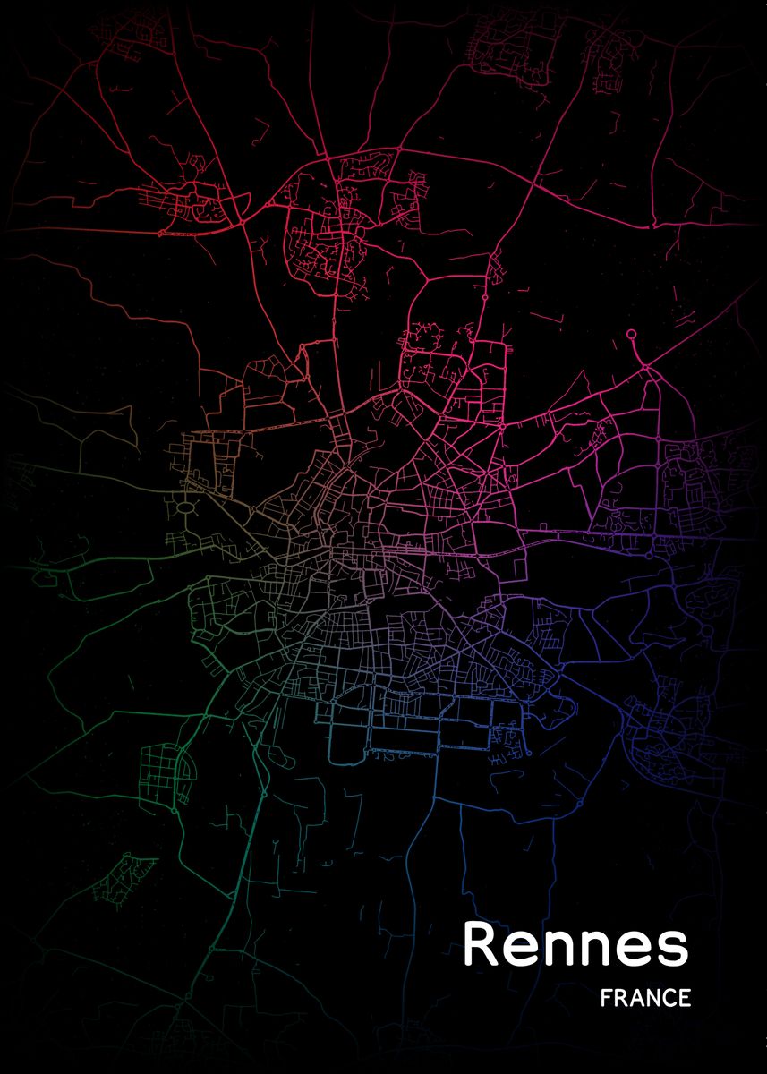 'Rennes City Map France' Poster, picture, metal print, paint by ...