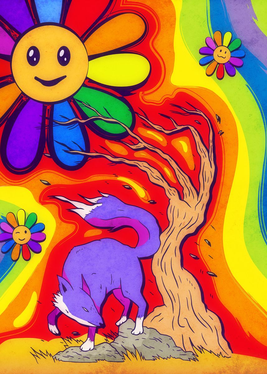 'Kidcore Fox Smiling Flower' Poster by AestheticAlex | Displate