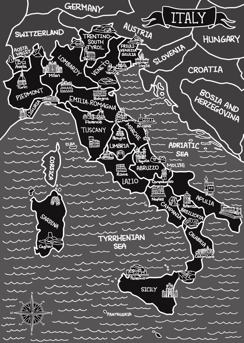 'Dark Map of Italy' Poster, picture, metal print, paint by Sheridan T ...
