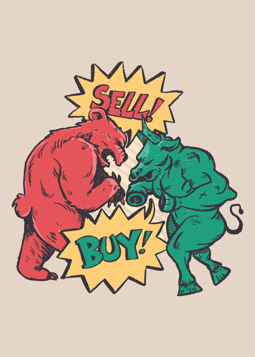 'Bull bear stock market ' Poster, picture, metal print, paint by Simon ...