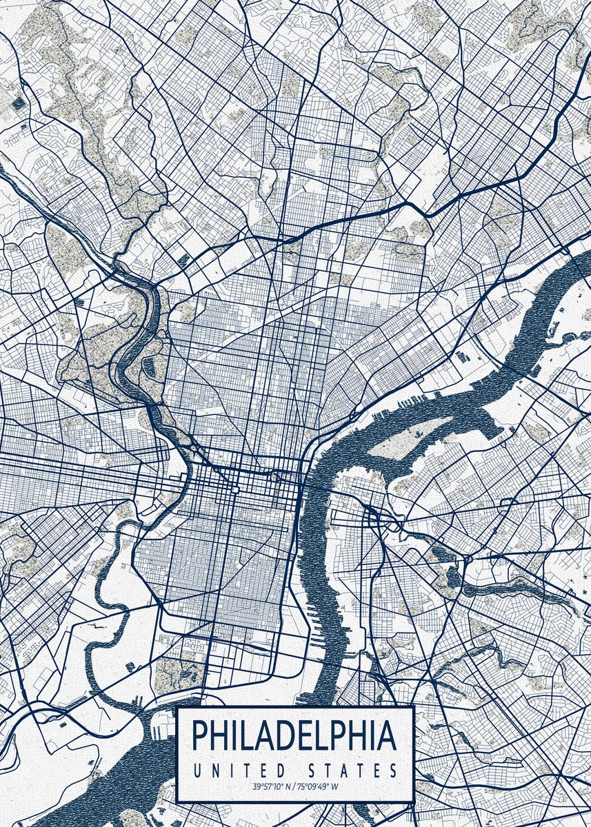 'Philadelphia Map Coastal' Poster, picture, metal print, paint by deMAP ...