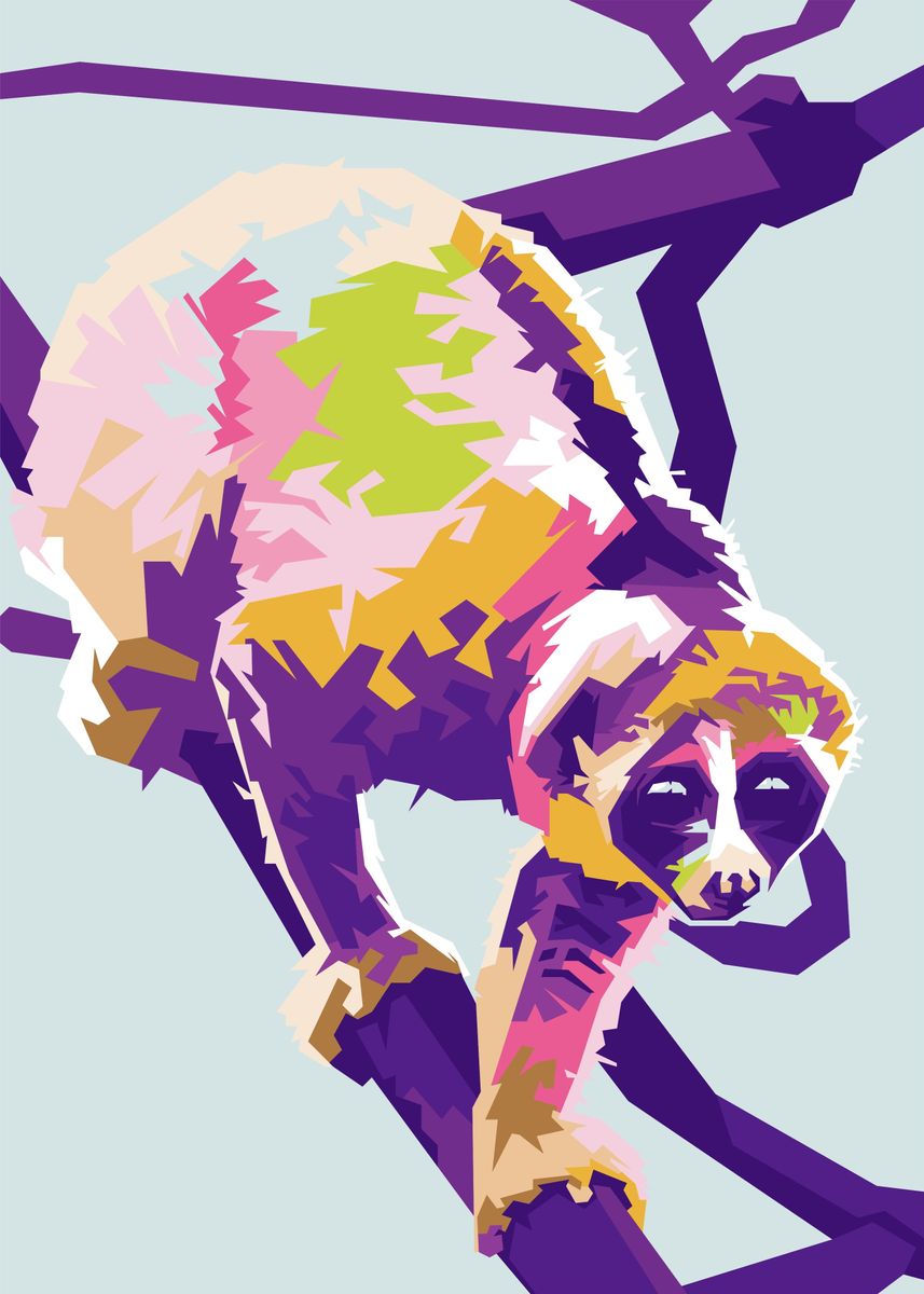 'Slow Loris in Colorful' Poster, picture, metal print, paint by ...