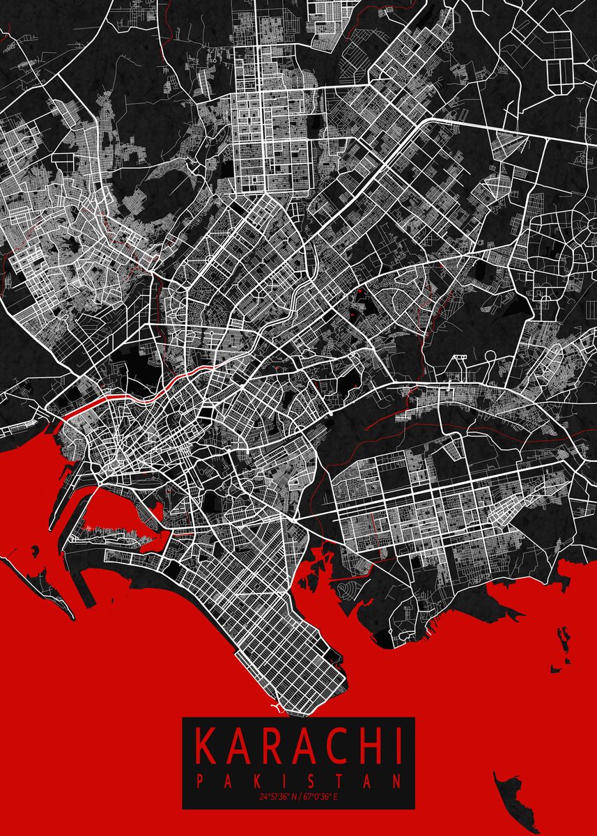 'Karachi City Map Oriental' Poster, picture, metal print, paint by ...