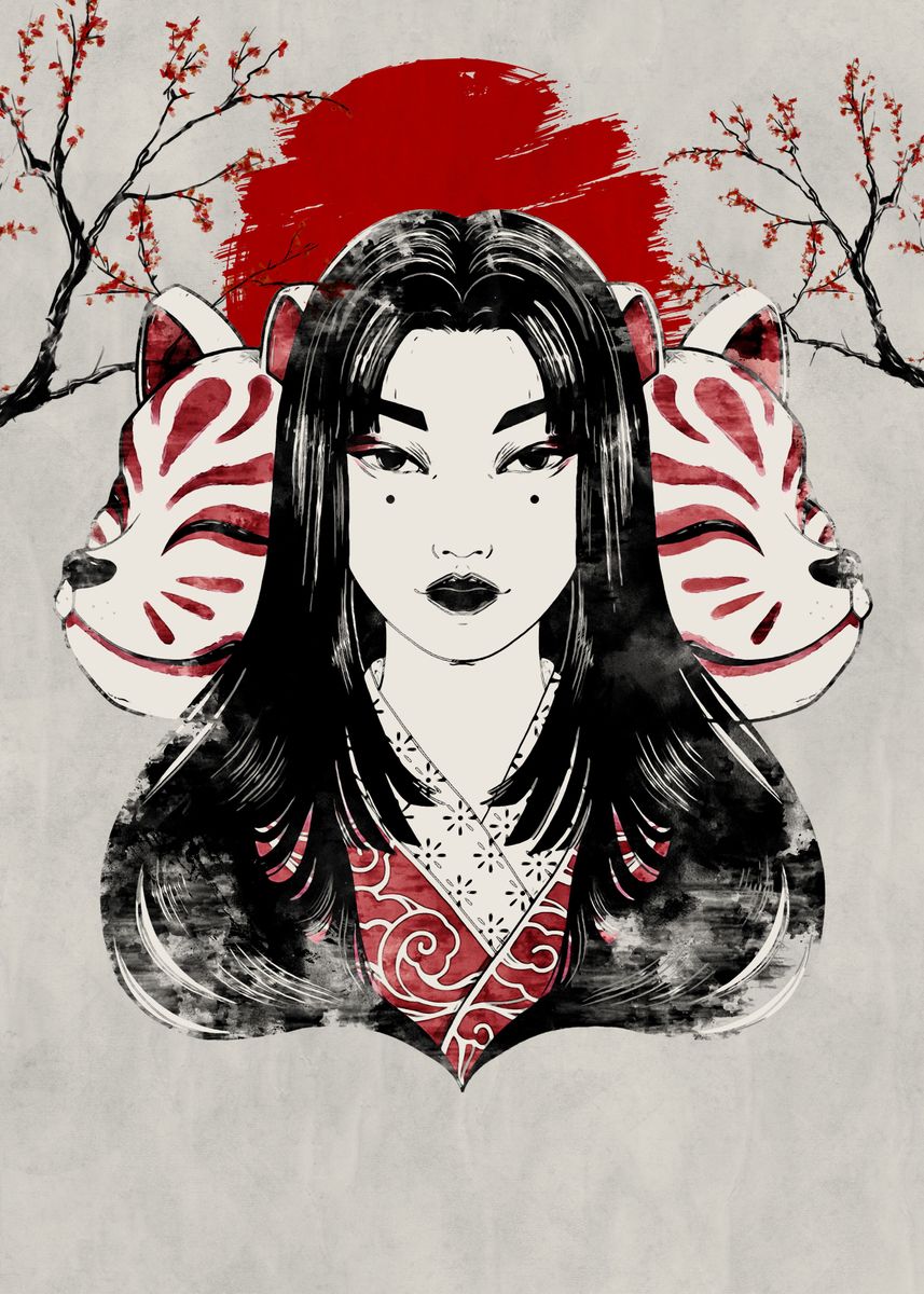 'Japan Girl Geisha' Poster by Illustration Guy | Displate