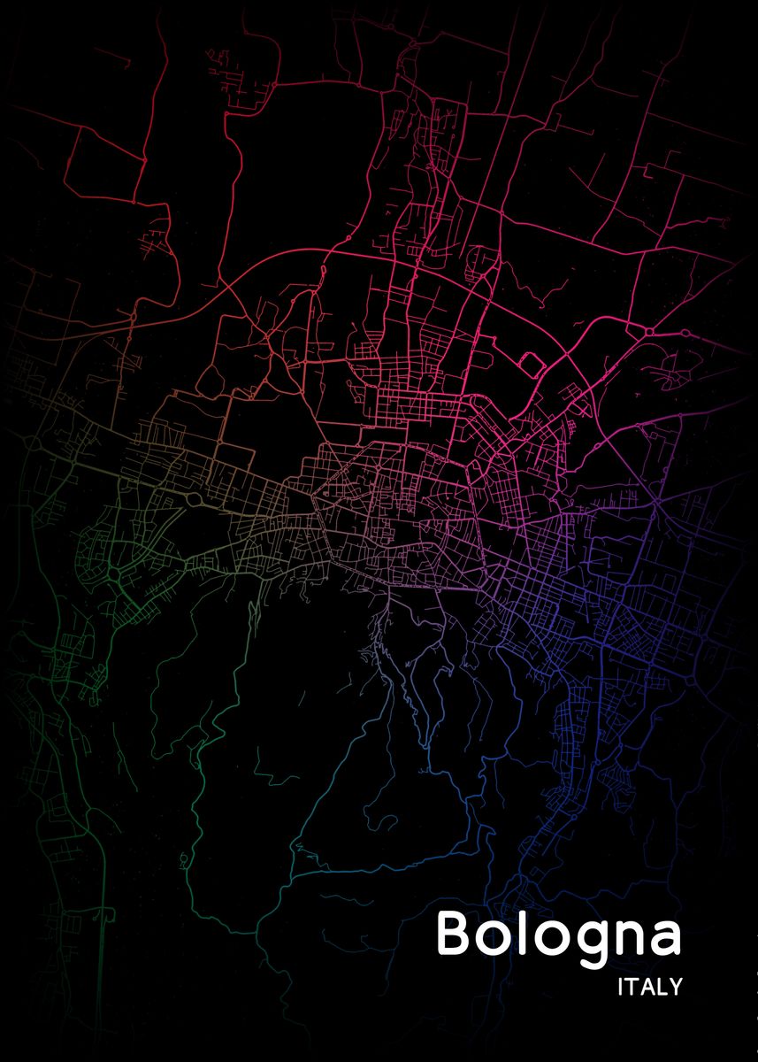'Bologna City Map Italy' Poster, picture, metal print, paint by ...