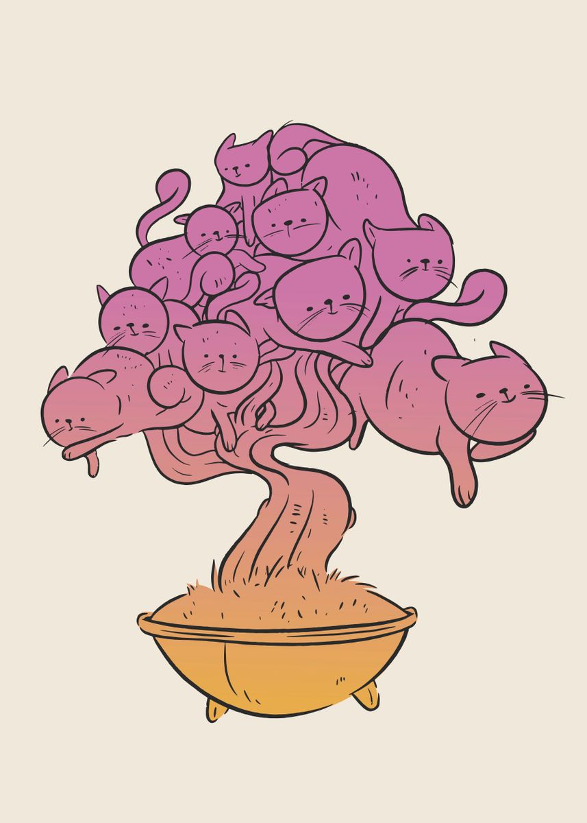 'Bonsai cat tree ' Poster, picture, metal print, paint by Simon Darren ...