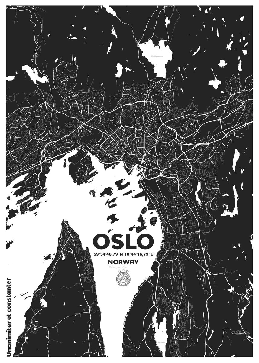 'Oslo Map' Poster, picture, metal print, paint by Łukasz Paluch | Displate