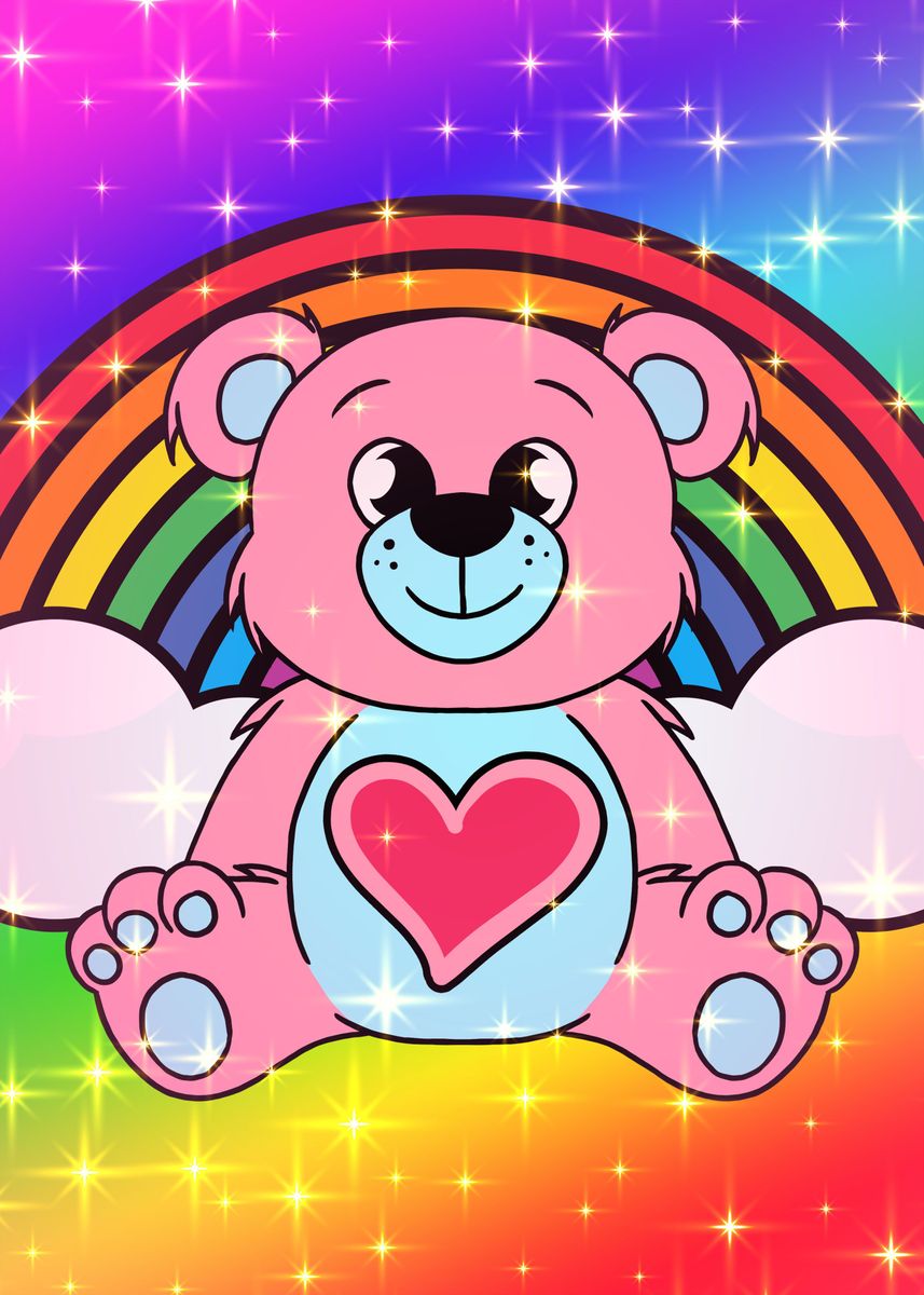 'Kidcore Cute Bear Rainbow' Poster, picture, metal print, paint by ...