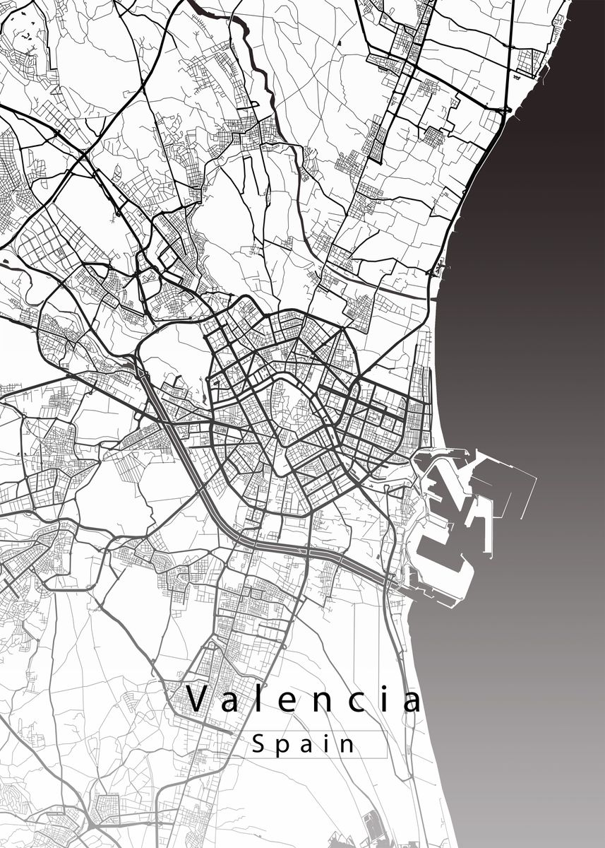 'Valencia City Map' Poster, picture, metal print, paint by Mapique ...