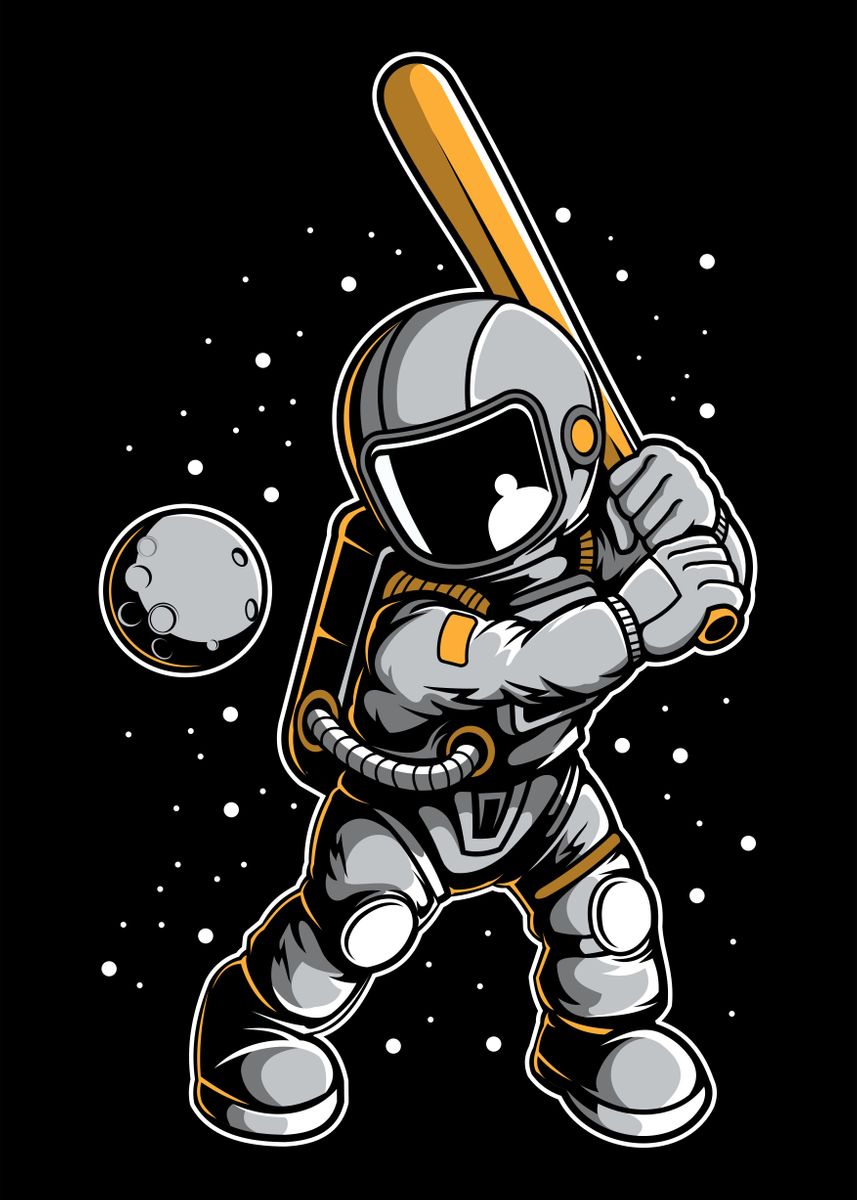 'ASTRONAUT PLAYING BASEBALL' Poster, picture, metal print, paint by Nae ...