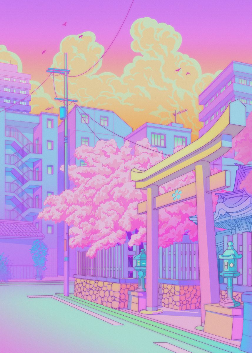 'Sakura Jinja' Poster, picture, metal print, paint by Elora Pautrat ...