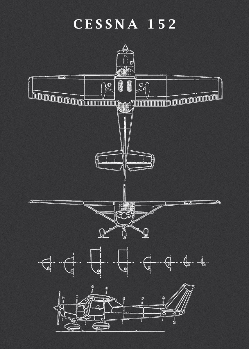 'Cessna 152 Blueprint' Poster, picture, metal print, paint by Zero Nine ...