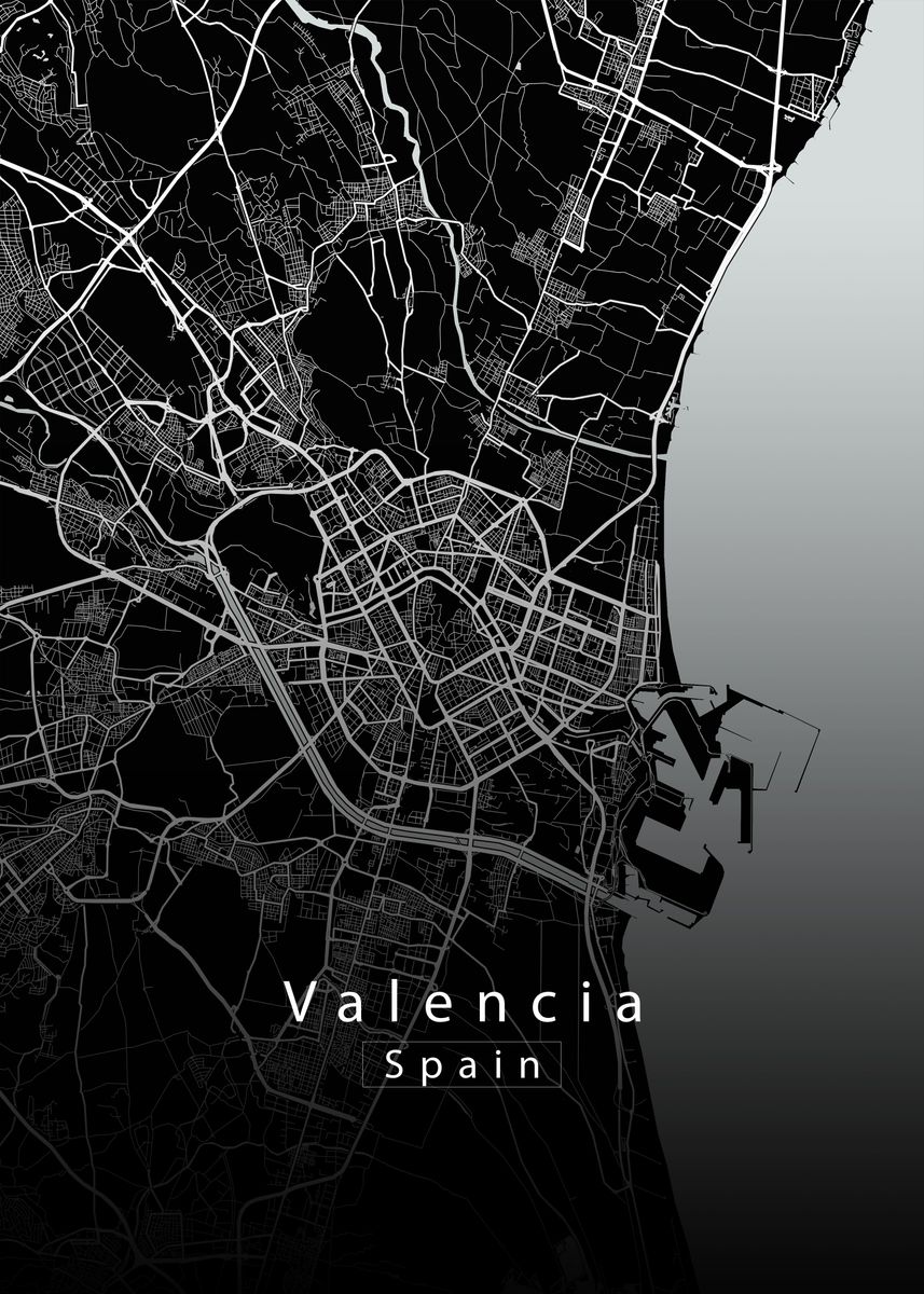 'Valencia City Map' Poster, picture, metal print, paint by Mapique ...