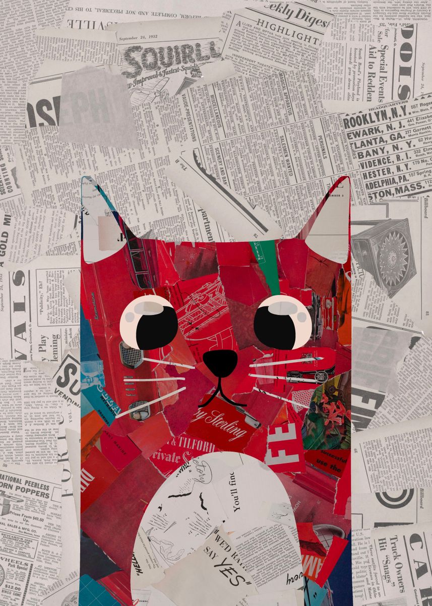 'Cute Cat Collage Art' Poster, picture, metal print, paint by Simon ...