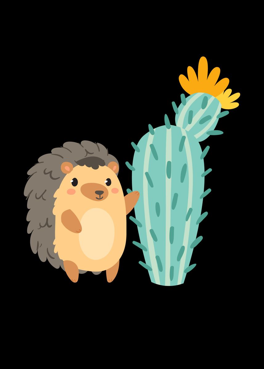 'Cactus Hedgehog' Poster, picture, metal print, paint by Mooon | Displate