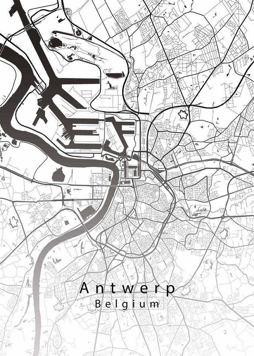'Antwerp City Map' Poster, picture, metal print, paint by Robin ...
