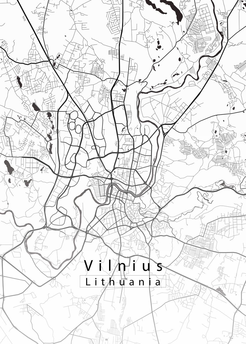 'Vilnius City Map' Poster by Robin Niemczyk | Displate