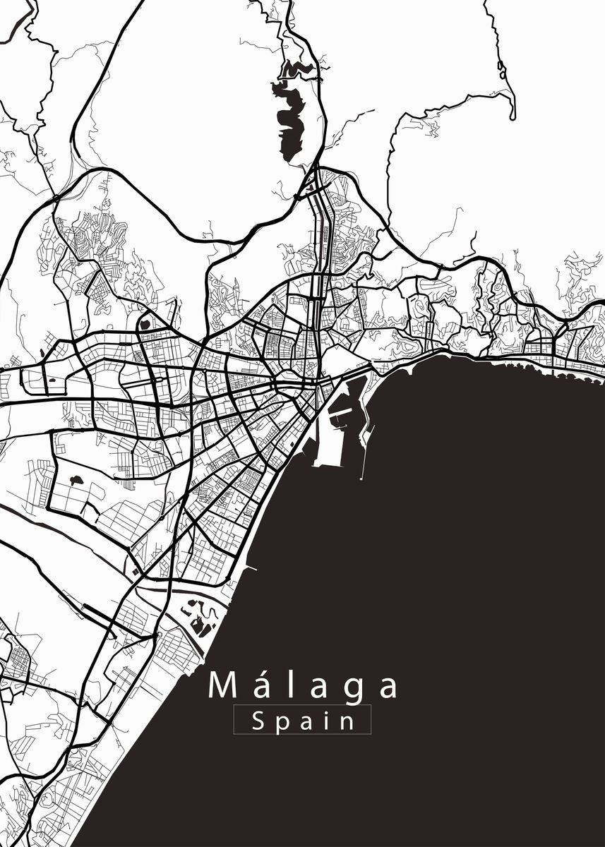 'Malaga City Map' Poster, picture, metal print, paint by Mapique | Displate
