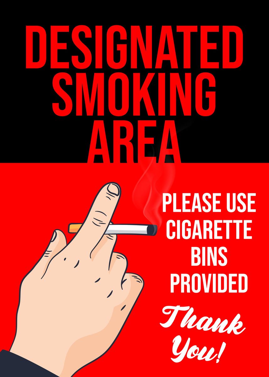 'Smoking Area Wall Sign' Poster, picture, metal print, paint by ...